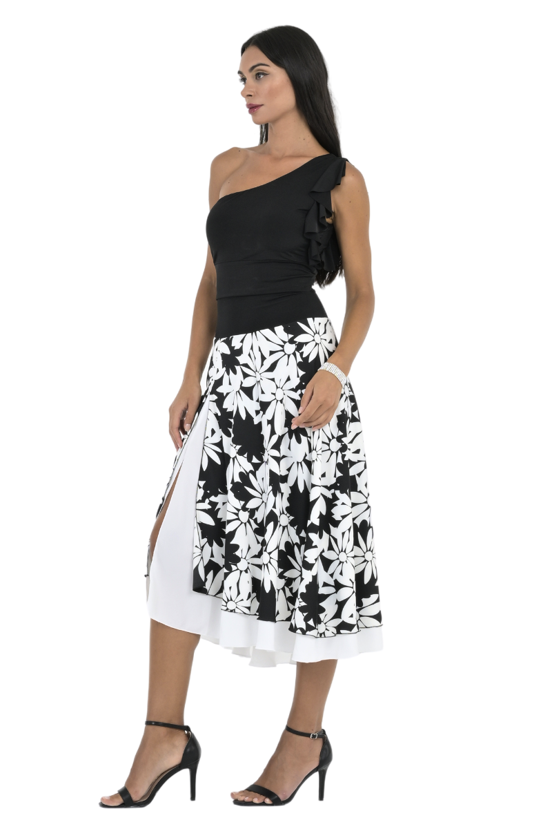 Floral Two-layer Satin Dance Skirt | Tango Attire – conDiva