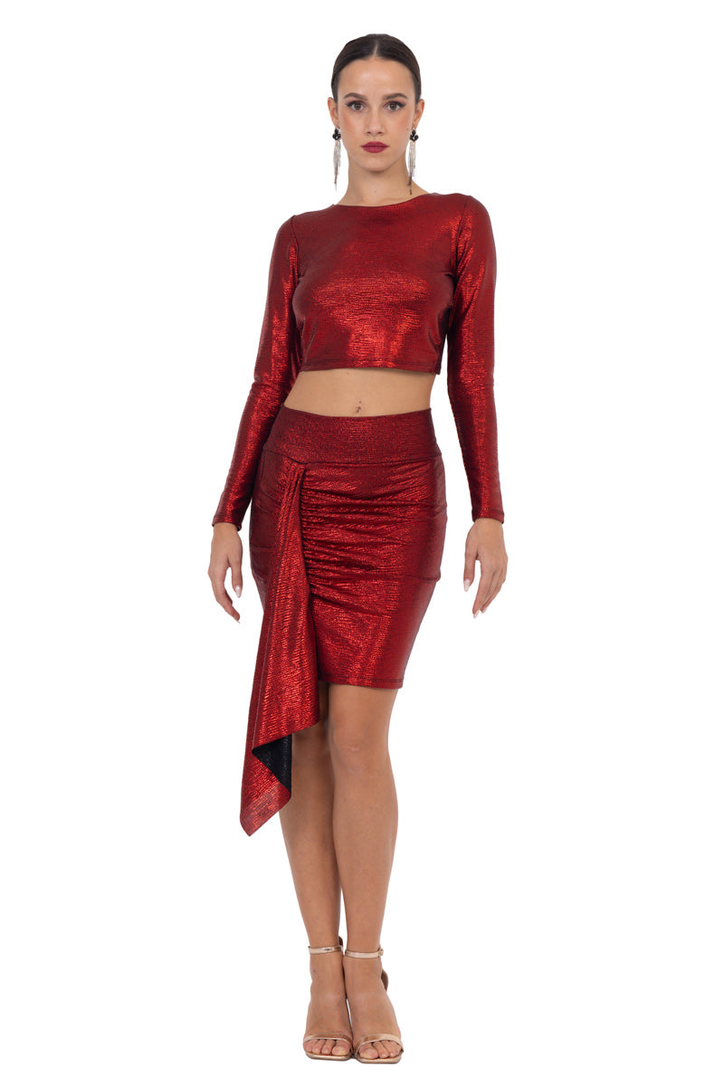 Red Metallic Skirt With Front Panel | Sparkling Tango Attire – conDiva