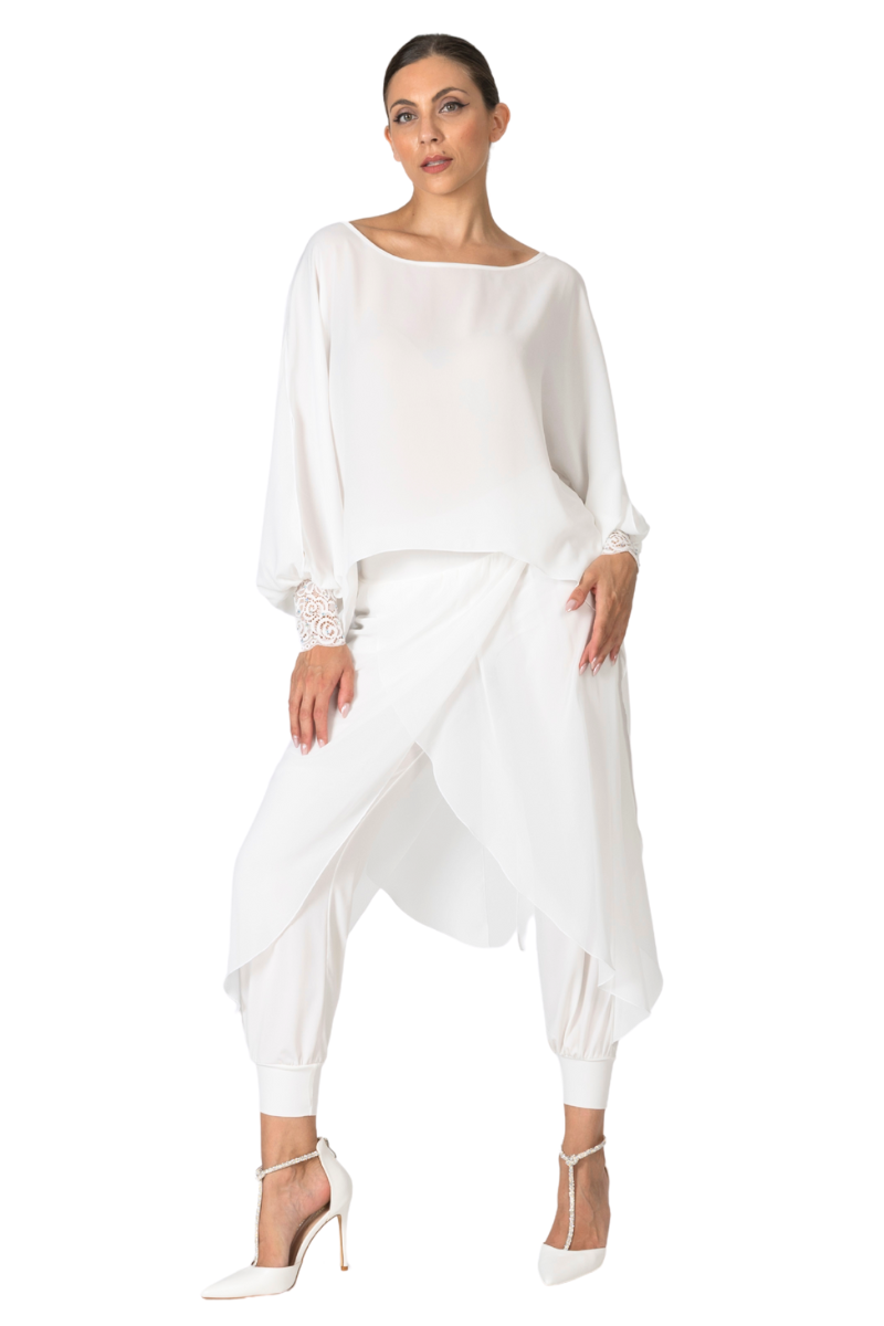 White Georgette Long Tail Top With Lace Details | Tango Tops – conDiva
